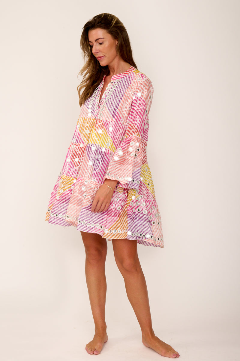The Bell Mini Dress Pink & Yellow – Popski London