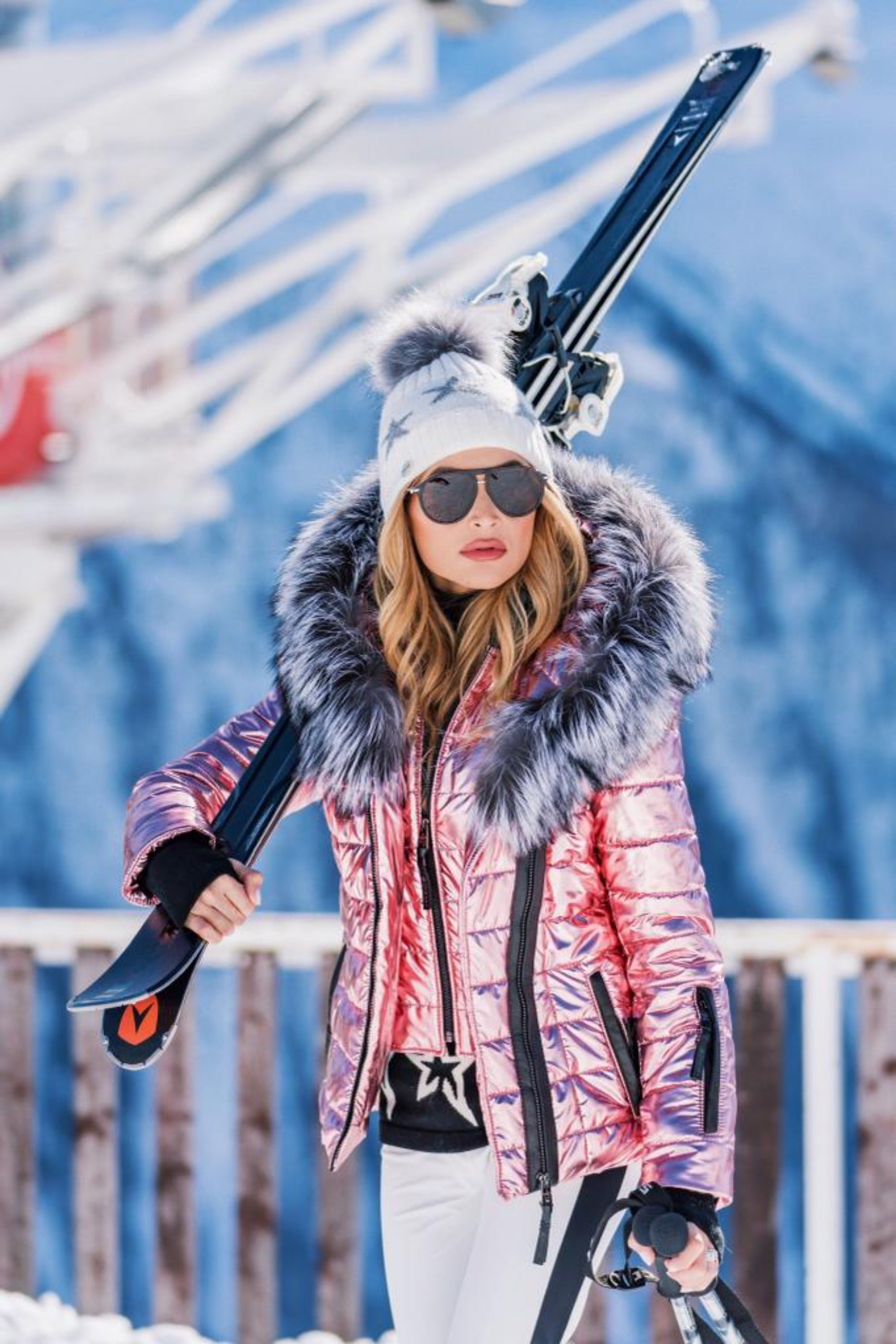 Popski London Ski Jacket Metallic Pink